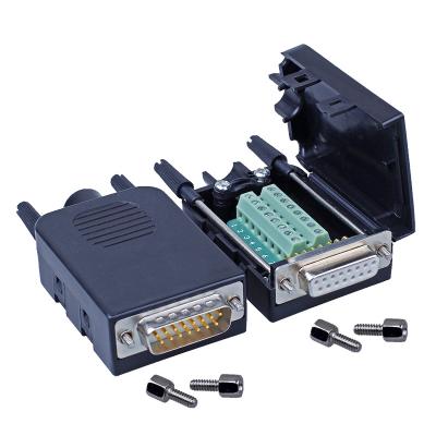 China Submarino 15 Pin Dual Row Connectors de DB15 D al adaptador de los bloques de terminales con la vivienda en venta