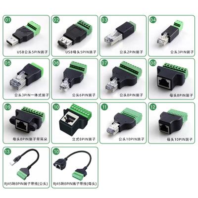 China Conector femenino de red RJ45 8P8C a 2 pines RS485 Adaptador de bloques de terminales de tornillo en venta