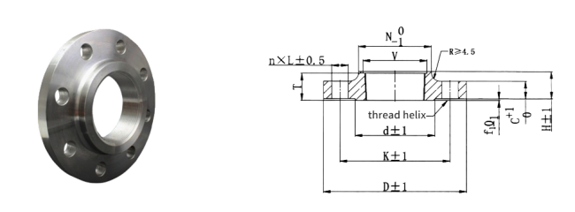 Titanium Threaded Flange Dimensional Diagram