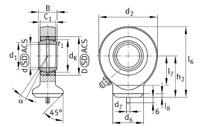 GK80 DO Hydraulic Rod End technical diagram showing dimensions and construction