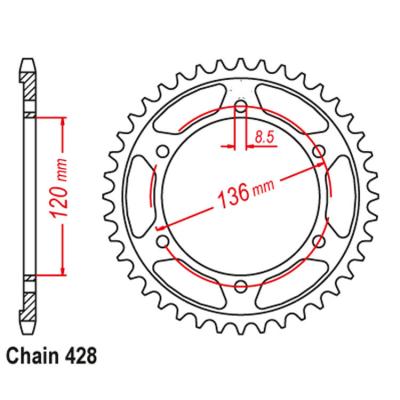 중국 자마하 XT250 FZR400을 사용자 정의 47-57T 스틸 모터사이클 후방 스프로켓으로 업그레이드하십시오. 판매용
