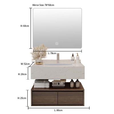 Chine Vanité fixée au mur en bois solide de salle de bains de couleur de noix avec le miroir de LED à vendre