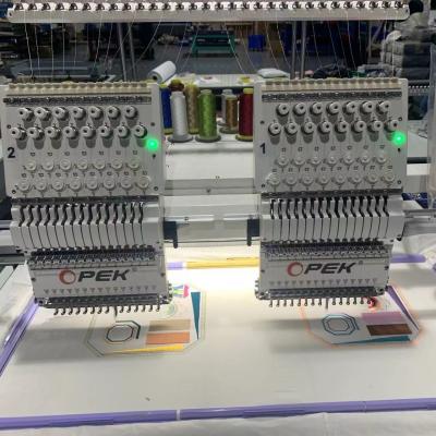 중국 1200RPM Opek 2 헤드 12/15 바늘 고속 모자 티셔츠 평면 컴퓨터 수직 기계 판매용