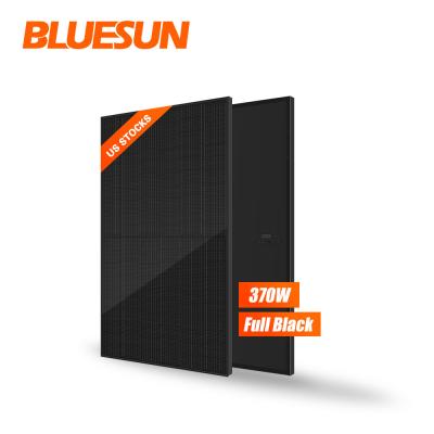 China Bleusun 370w Solar Panel Half Cell 375w 380w 120cell Full Black Solar Panel Stock in US Long Beach Warehouse With UL for sale