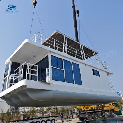 China Luxury Double Deck Houseboat with Living Room Bedroom Kitchen & Rooftop Sun Deck – Floating Home on Water for sale