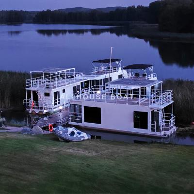 China Modern Double Deck Houseboat With Bedroom  Kitchen Bathroom & Rooftop Terrace – Your Floating Family Retreat for sale