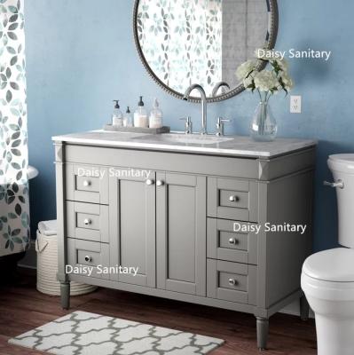 China 48 Inch Grey Wood Bathroom Vanity Waterproof Design Quartz Counter Top for sale