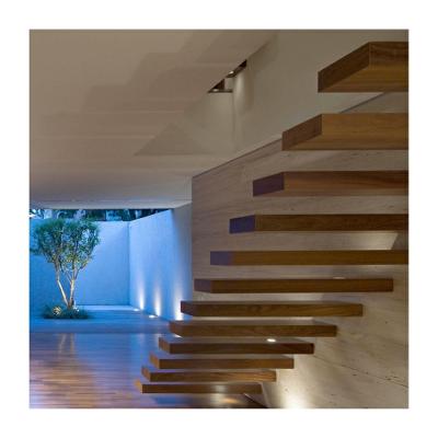 Cina Rubber wood floating stairs thick wooden build floating staircase for villa in vendita