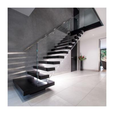 Cina Glass wood floating stairs wood tread invisible stringer floating stairs manufacturers in vendita
