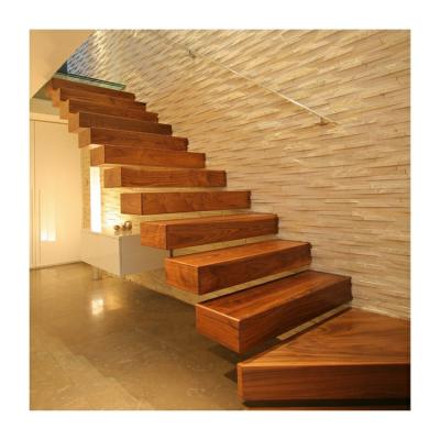 Cina Steel floating wooden staircase curved wood stairs modern desgin floating staircase in vendita