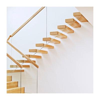 Cina Floating solid wood steps staircase oak wood tread low cost cheap floating tairs in vendita