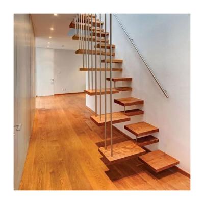Cina Floating wooden stairs prefabricated wooden stair straight floating stairs in vendita