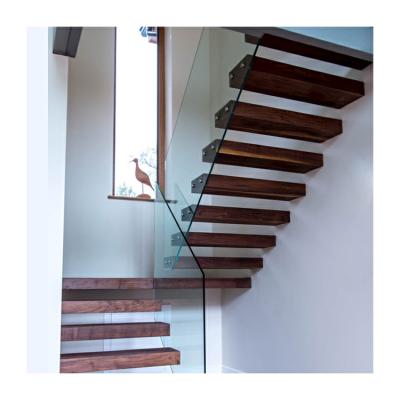 Cina Floating stairs with wood tread thick teak wood tread floating staircase handle in vendita