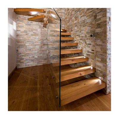 Cina Solid wood treads floating stair straight wooden stair led floating staircase in vendita