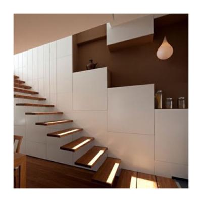 Cina Modern wood floating stair wood staircase model floating stairs mono stringer in vendita
