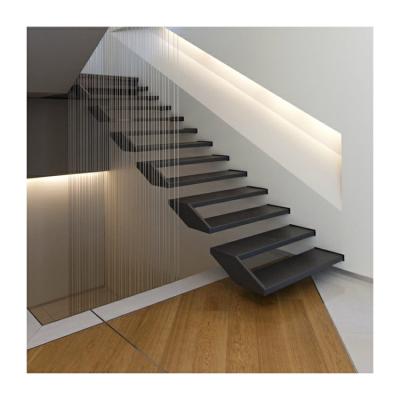 Cina Led floating wooden staircase double wood fashion elegant floating staircase in vendita