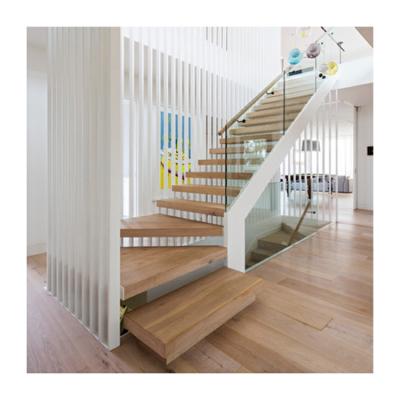 Cina Oak floating stair straight wooden stairs floating staircasae in vendita