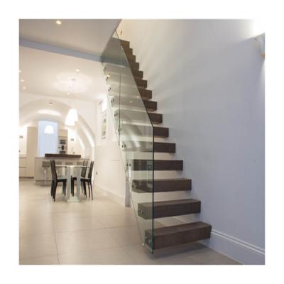 Cina Glass wood floating stairs indoor wooden tread staircase floating hidden stringer stairs in vendita