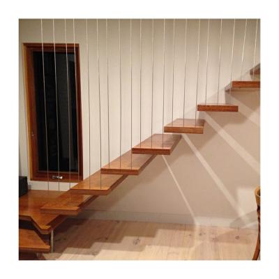 Cina Floating wood treads stairs wood marble build floating staircase in vendita