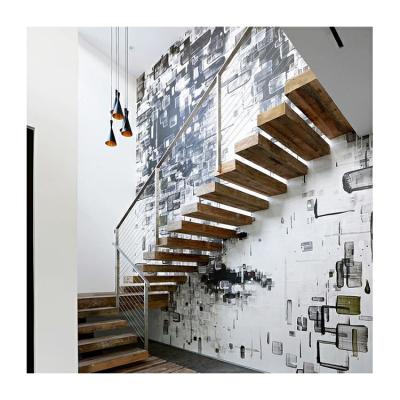 Cina Indoor wood floating stair wooden tread boards price cost of floating staircase in vendita