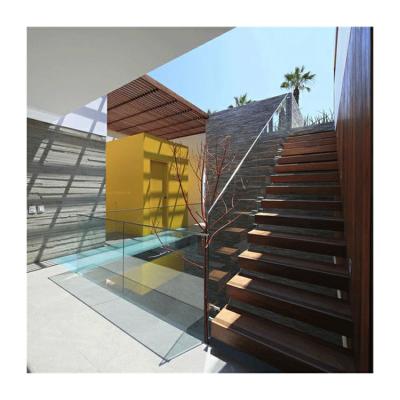 Cina Straight wood tread floating staircase cantilever wooden modern floating staircase in vendita