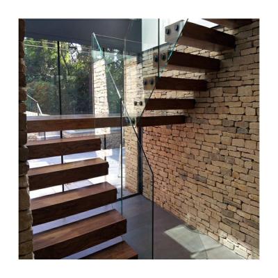 Cina Floating stair thick solid wood treads small wooden custom floating stairs in vendita