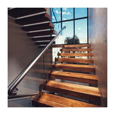 Cina Steel wood floating stairs new wooden staircase floating stairs with lights in vendita