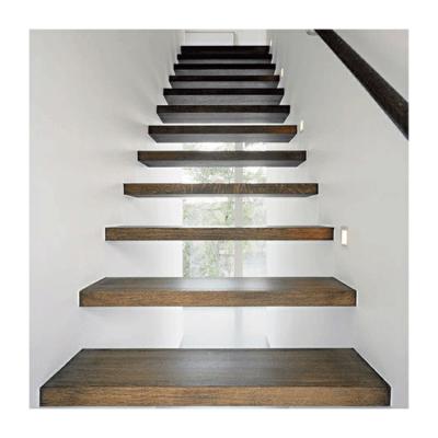 Cina Floating wood stair supplier solid wood staircase affordable floating stairs in vendita