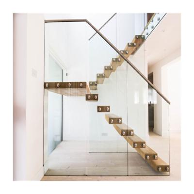 Cina Floating wooden striaght staircase wood stair edging railing for floating stairs in vendita