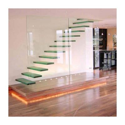 Cina Luxury straight decorative glass staircase anti slip tread floating glass stairs in vendita