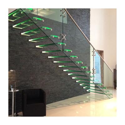 Cina Galvanized stair glass treads staircase frameless suspension glass stairway in vendita