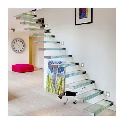 Cina Invisible stringer residential crystal glass staircase suspension glass straight stairway in vendita