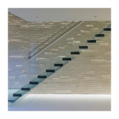 Китай Open glass indoor stair floating staircase with glass balustrade продается