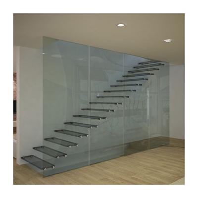 Китай Straight stringer impression tempered glass panel stairs interior glass floating staircase продается
