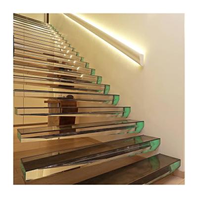 中国 Retractable stair glass steel glass floating staircase 販売のため