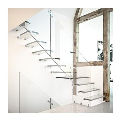 中国 Handrails outdoor stairs plexiglass glass step steel floating staircases 販売のため