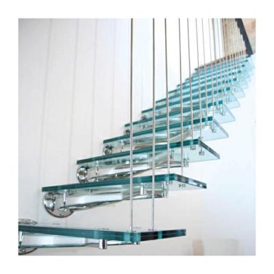 中国 Commercial stairs glass railing led floating glass staircase 販売のため