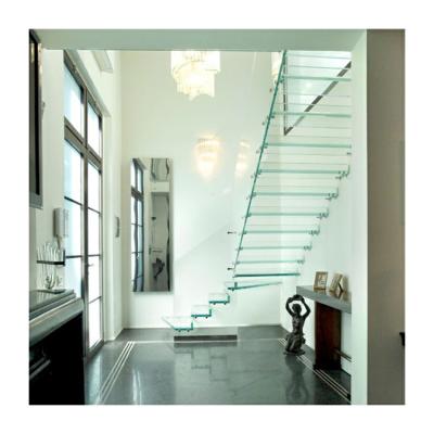 Cina Single stringer frameless glass stair glass floating staircase design in vendita