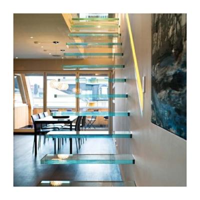 Cina Concealed keel stairs staircase glass railing design glass floating stairs for small houses in vendita