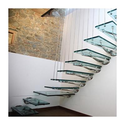 Cina Precast straight stairs frameless glass railing marble floating staircase in vendita