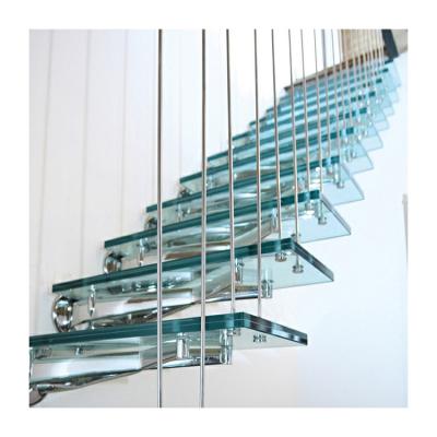 Cina L shaped stairs glass stair railing cost floating glass staircase customize in vendita
