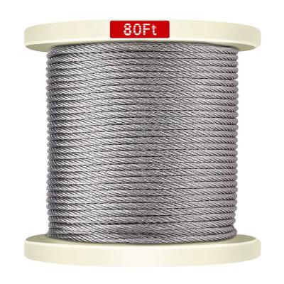 Cina 80Ft Cable 300 Series 1X7 6X19 Aisi Factory Direct Bulk Railing Stainless Steel Wire Rope Roll in vendita