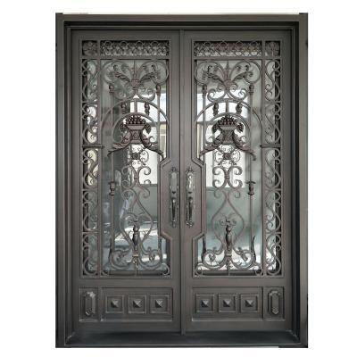 China Galvanized Wrought Iron Entrance doors Ornamental Steel Swing Front Main Door en venta