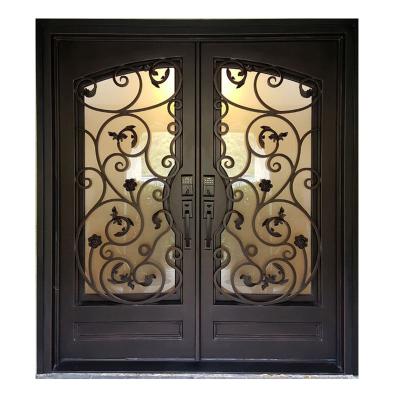 Cina Wrought Iron Gate Door With Double Glass Opening Window Forged Doors Modern Security Popular Wrought Iron Gate Doors in vendita