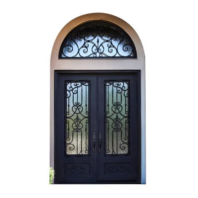 Cina Wholesale Price French Wrought Iron Door Black Aluminum Metal Framed Front French Door French Screen Doors in vendita