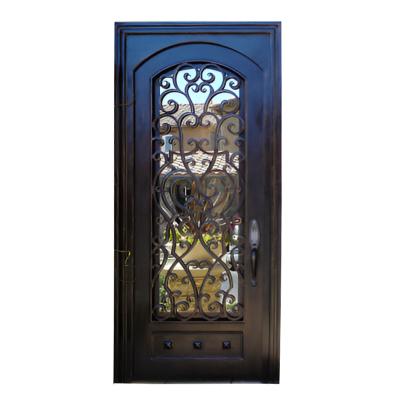 Cina 2023 Best Selling Round Top Wrought Iron Front Double Entry Doors in vendita