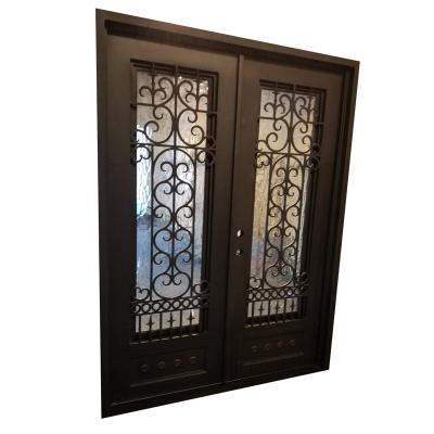 Cina American Villa Black Classic Single Double Main Luxury Glass Entrance Front Entry Wrought Iron Door in vendita