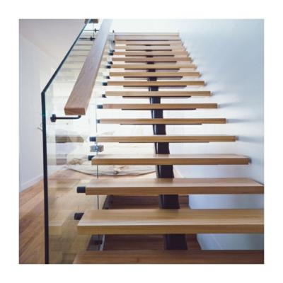 Cina Glass Treads Modern Design Custom Made Mono Stringer Straight Staircase Curved Staircase Straight Stair Indoor Steel-wood CN;GUA in vendita