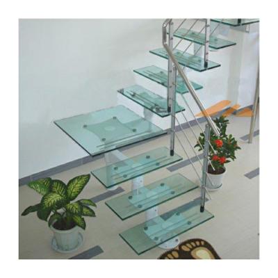 Cina Plexiglass stairs mono stringer tempered glass step staircase in vendita