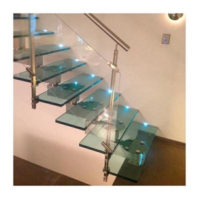 Cina 2023 indoor glass treads staircase designs mono beam glass treads straight stair in vendita